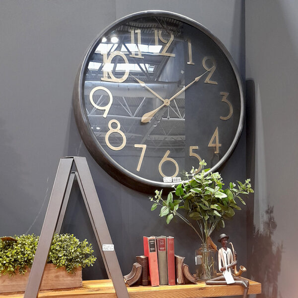 Large Retro Wall Clock | Soho Black and Brass Features