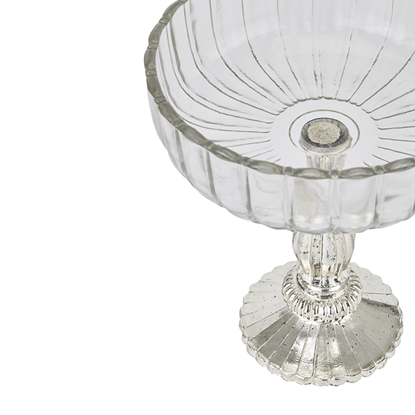 Fluted Glass Display Bowl | Silver Decorative Festive Décor
